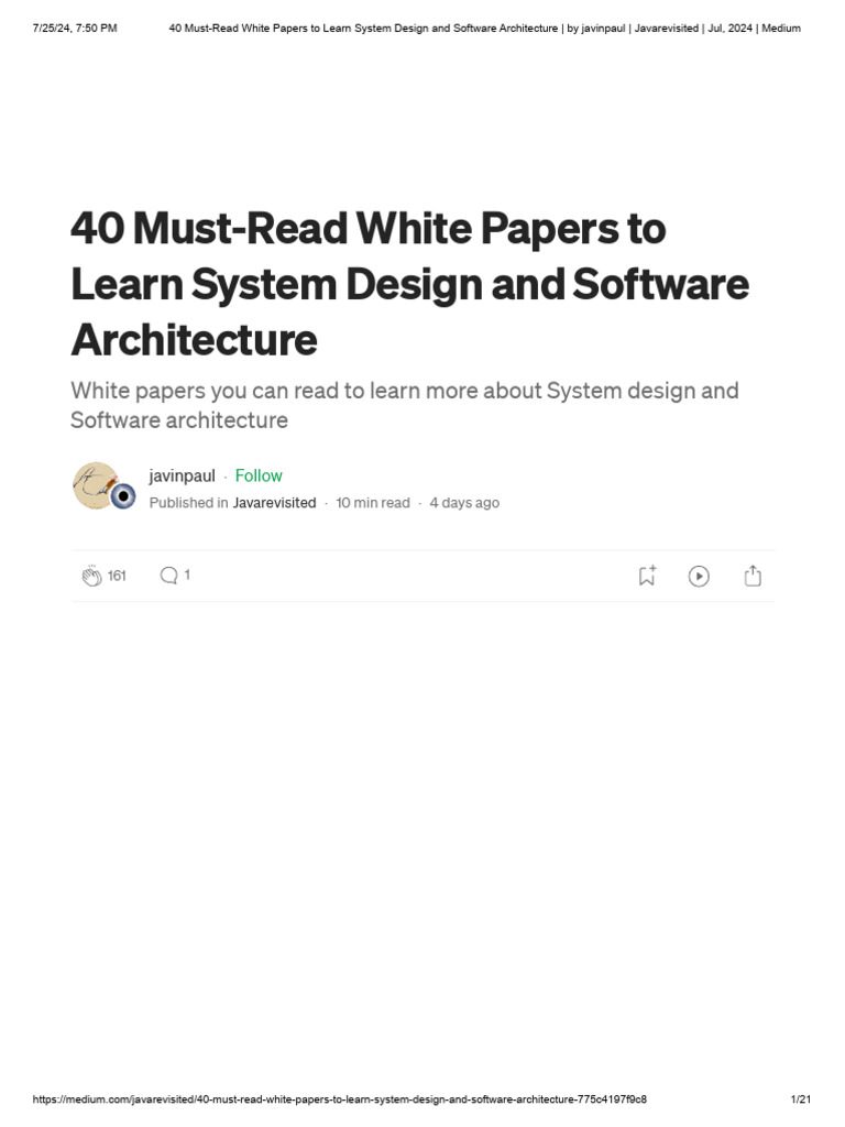 40 Must-Read System Design and Software Architecture | PDF