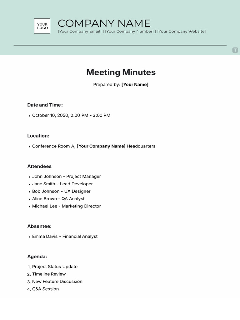FREE Meeting Minute Templates & Examples - Edit Online & Download | PDF