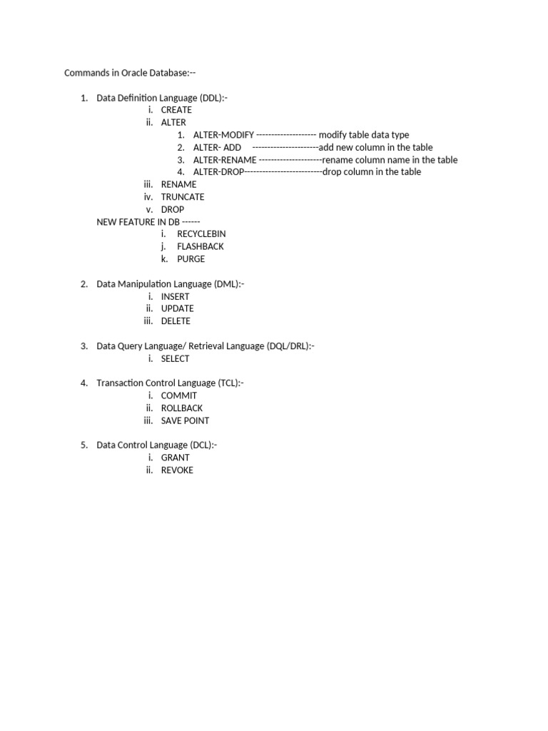 Commands in Oracle Database | PDF