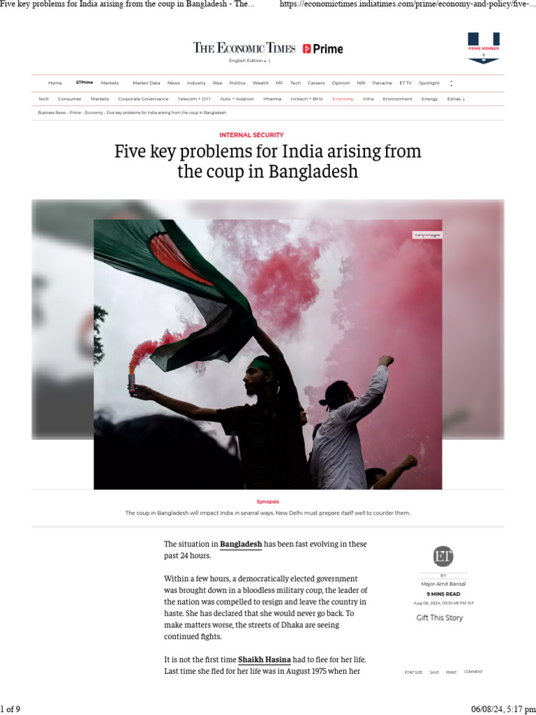 Five Key Problems For India Arising From The Coup in Bangladesh - The ...
