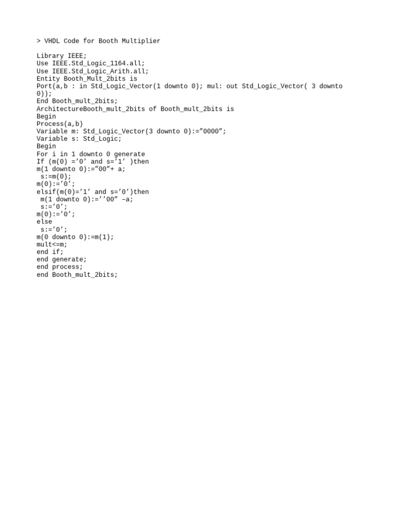 VHDL Code For Booth Multiplier | PDF VHDL Code For Booth Multiplier | PDF