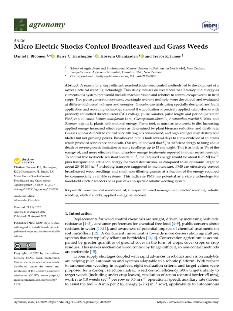 Micro Electric Shocks Control Broadleaved and Grass Weeds | PDF
