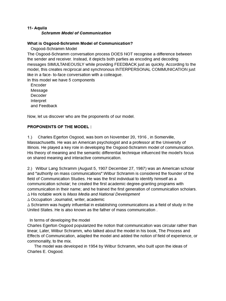 Osgood-Schramm Communication Model Explained | PDF | Communication ...