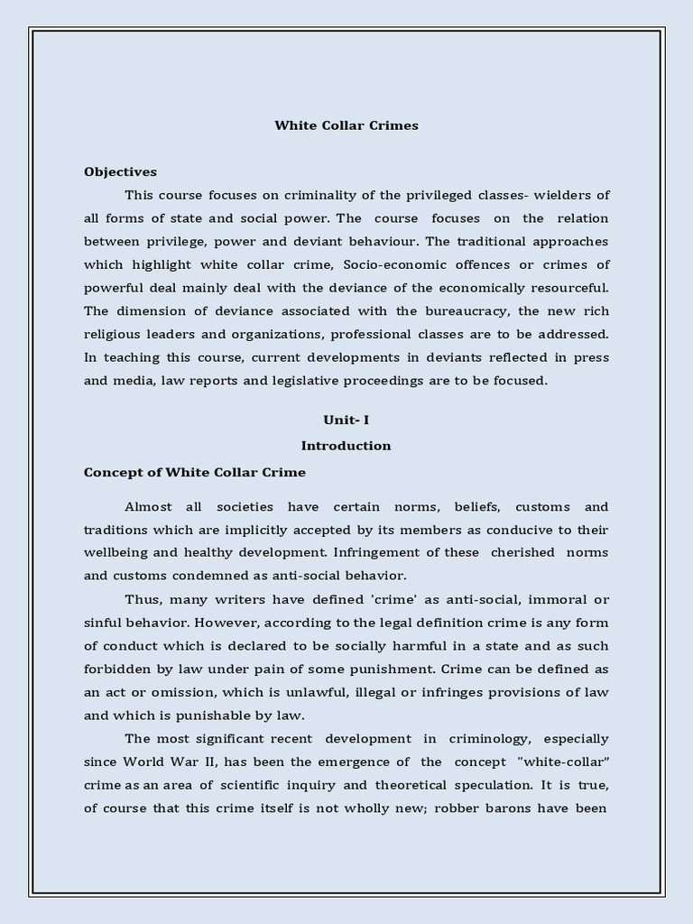 White Collar Crimes Notes | PDF