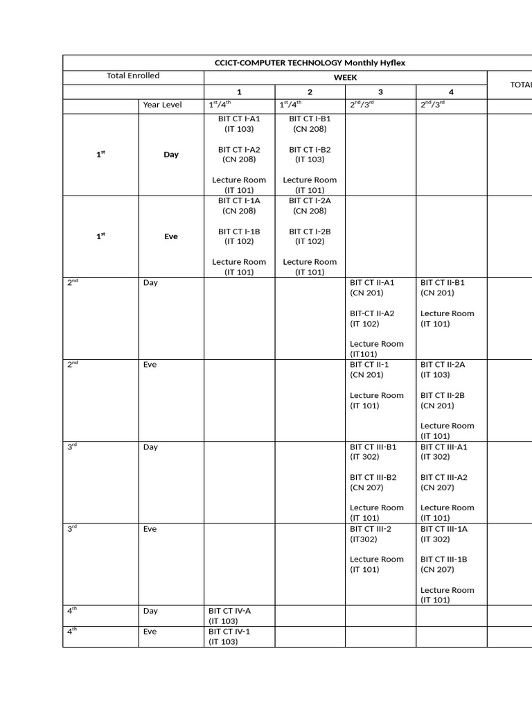 Hyflex Schedule of Classes | PDF