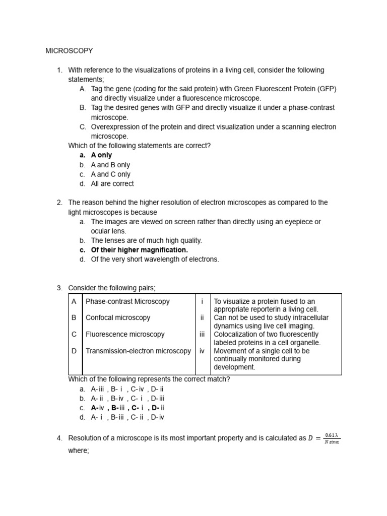 MICROSCOPY Questions | PDF