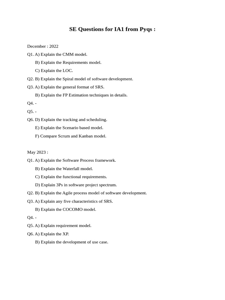 SE Questions Pyqs | PDF