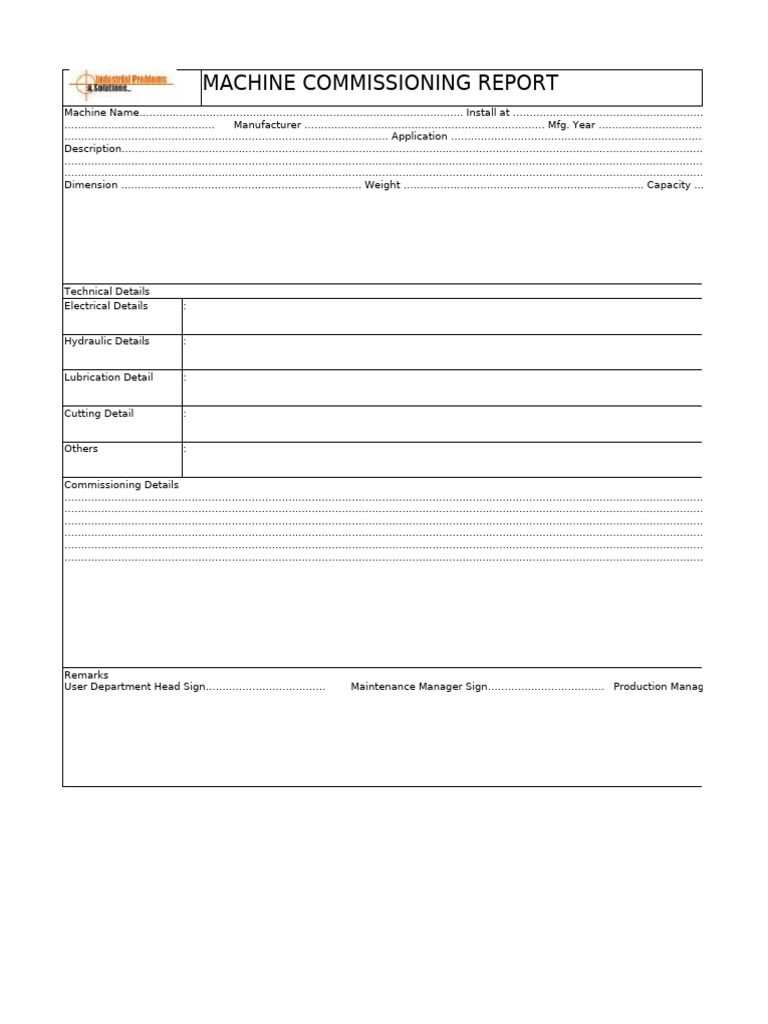 Machine Commissioning Report | PDF Machine Commissioning Report | PDF