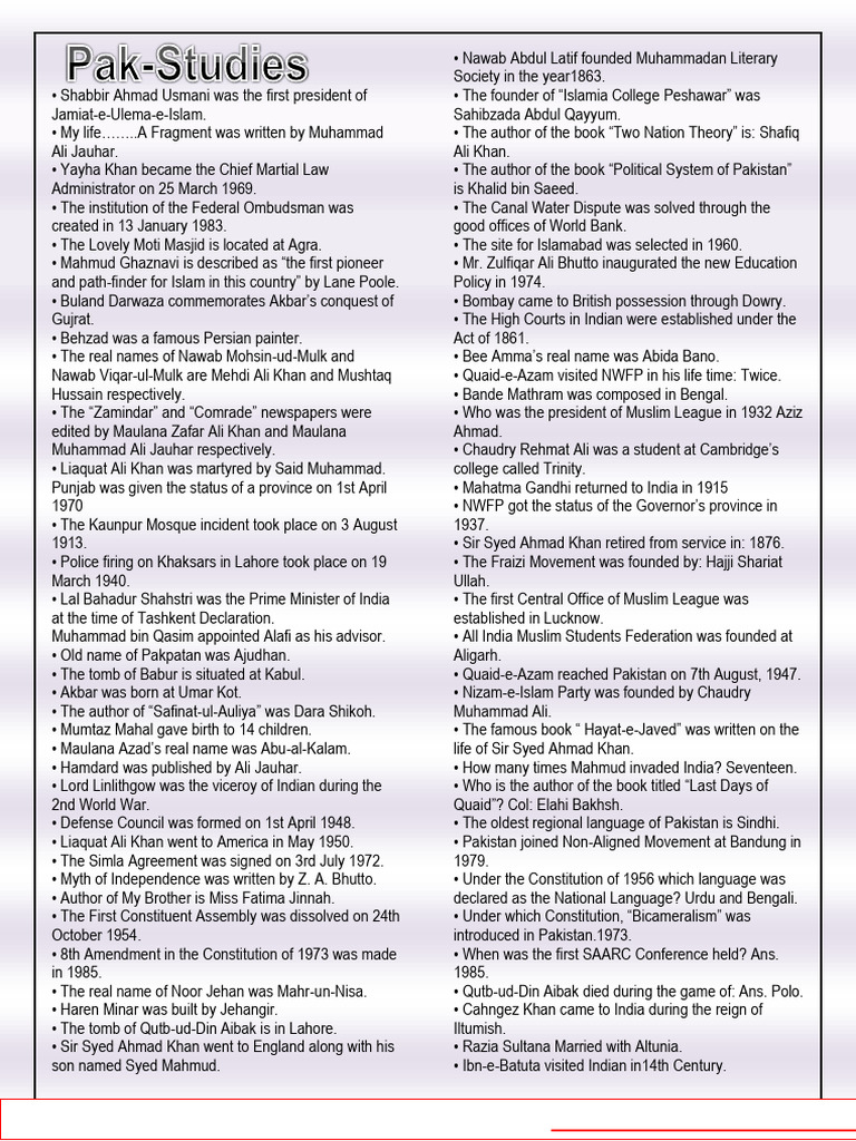Pak Studies | PDF