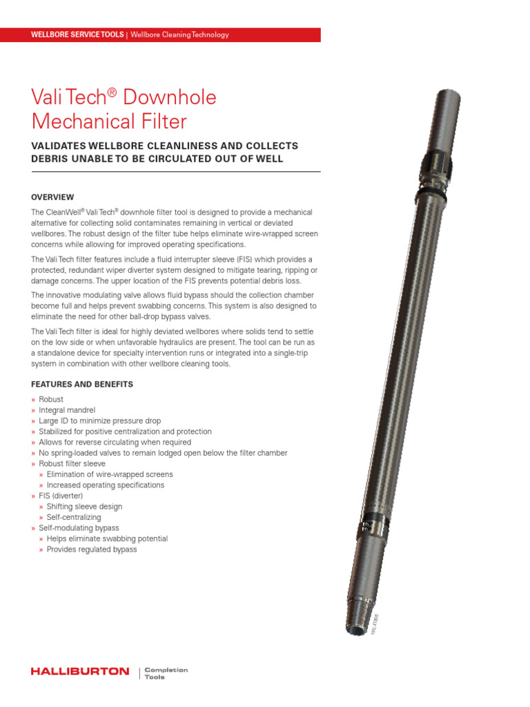 Vali Tech Downhole Mechanical Filter - H07619-DS | PDF | Valve | Mechanical Engineering