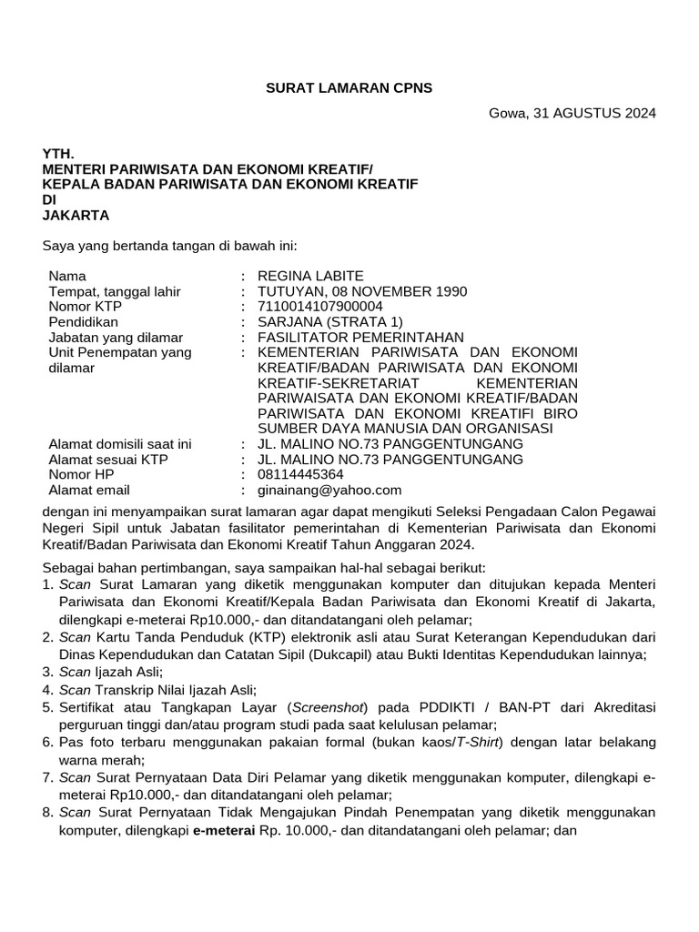 Surat Lamaran | PDF
