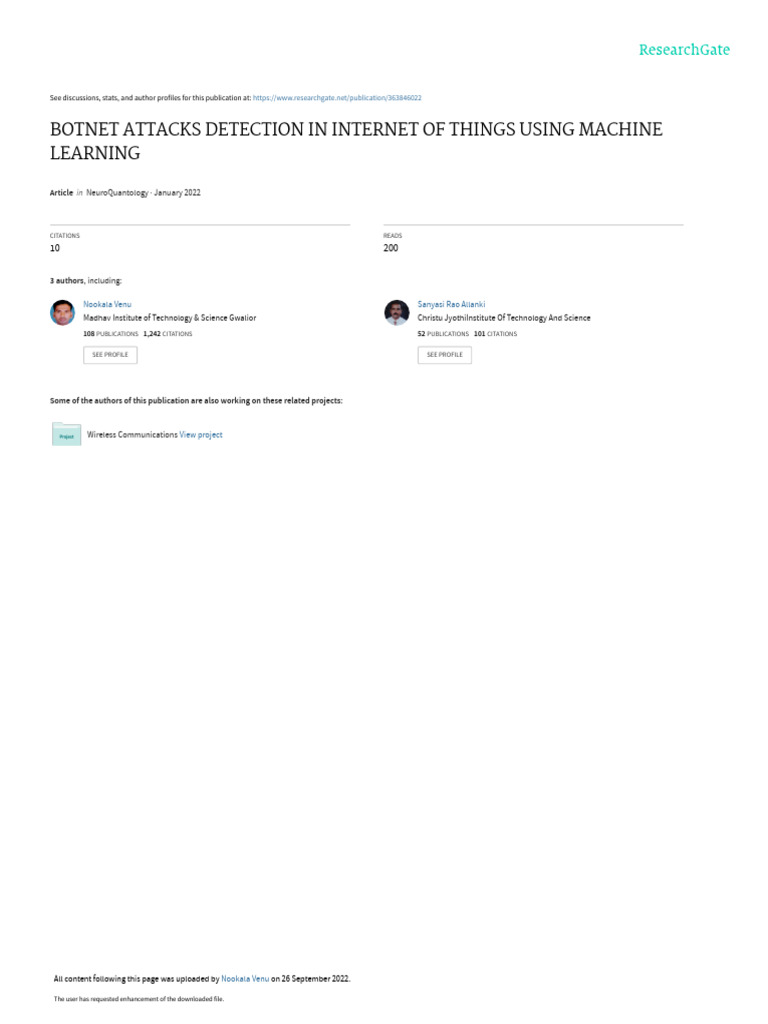 Botnet Attacks Detection in Internet of Things Using | PDF