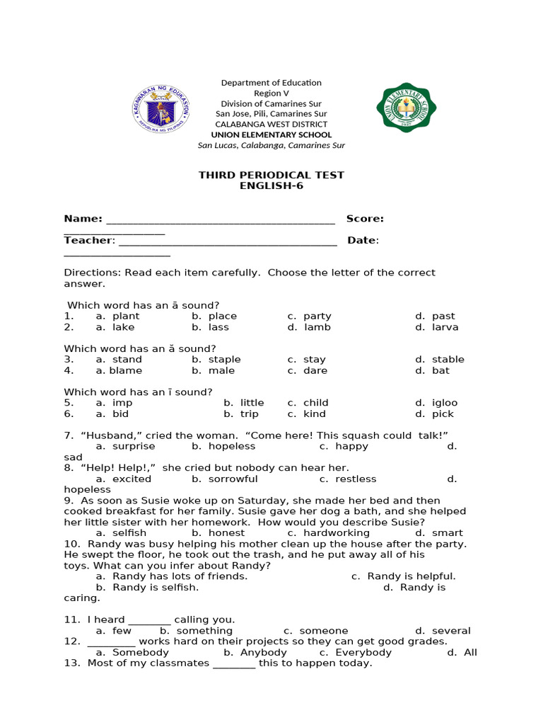 PT - English 6 - Q3 | PDF