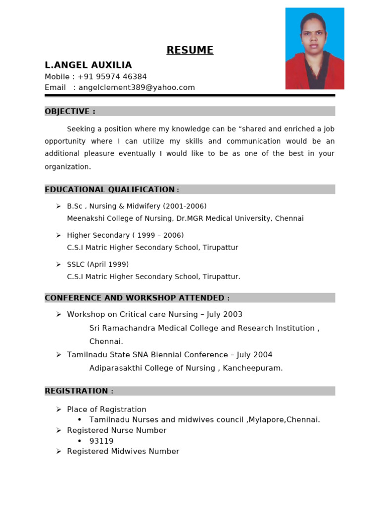 Angel Nurse Resume | PDF | Nursing | Midwife