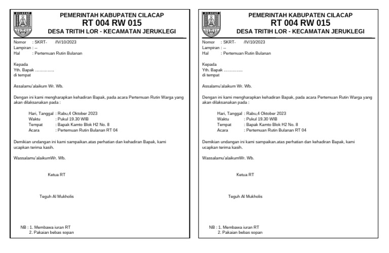 Surat Undangan Pertemuan Warga RT 04 | PDF