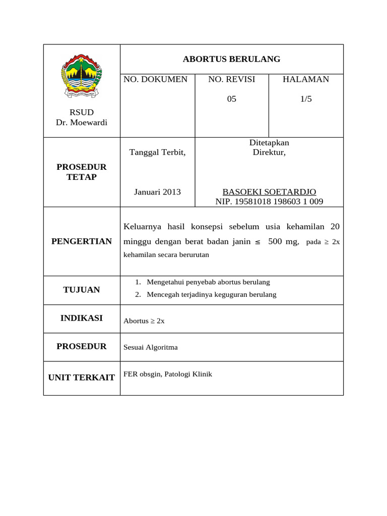 Format Protap Abortus Berulang | PDF