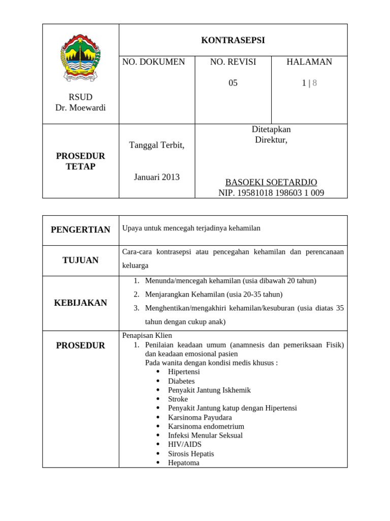 FORMAT PROTAP Kontrasepsi | PDF