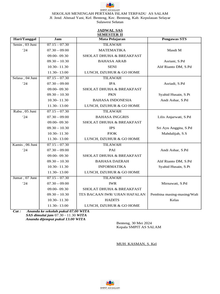 Jadwal SAS - PAS (2024) Sem 2 (-) | PDF