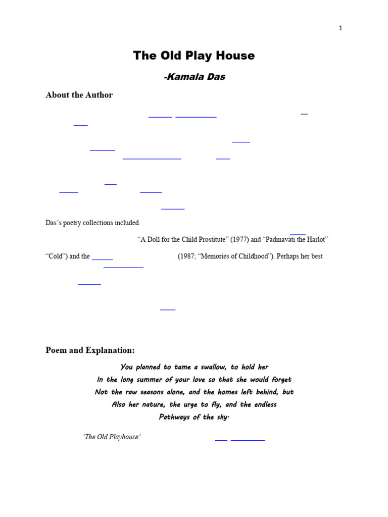 Disillusionment in Kamala Das's "The Old Playhouse" | PDF