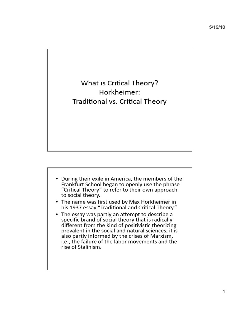 Critical Theory Lecture 5 | PDF