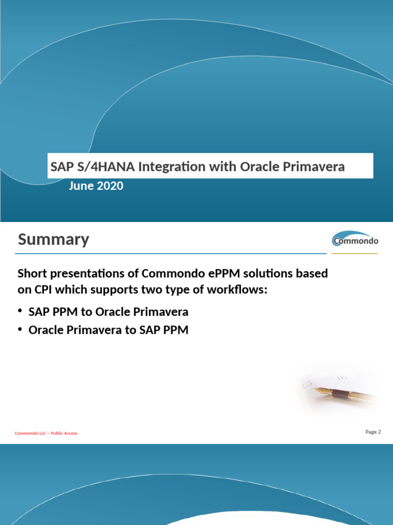 Short Overview - SAP S4HANA Integration With Oracle Primavera | PDF