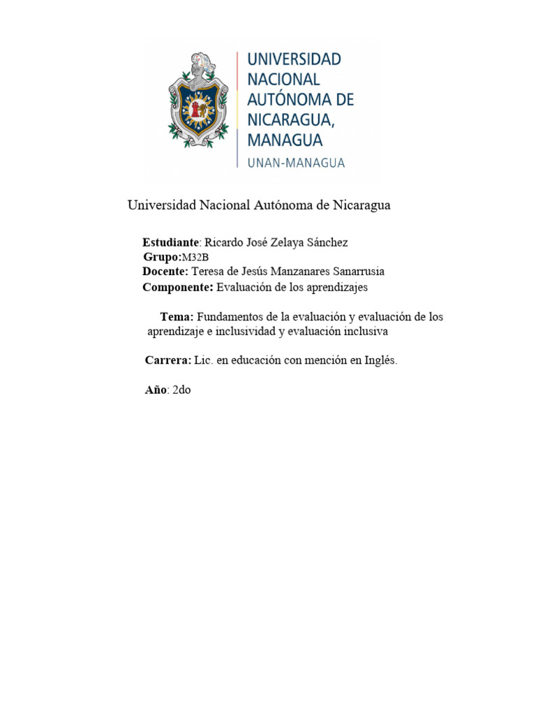 Fundamentos de La Evaluación y Evaluación de Los Aprendizaje e Inclusividad y Evaluación ...
