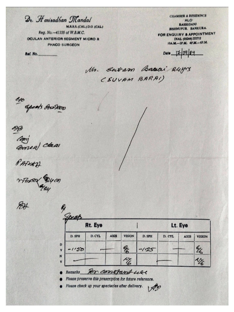 SUVAM BARAI Eye Prescription | PDF