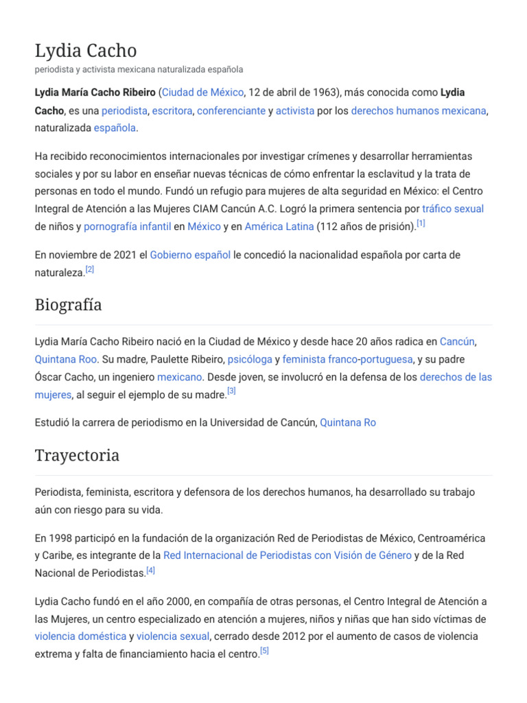 Lydia Cacho - Wikipedia, La Enciclopedia Libre | PDF