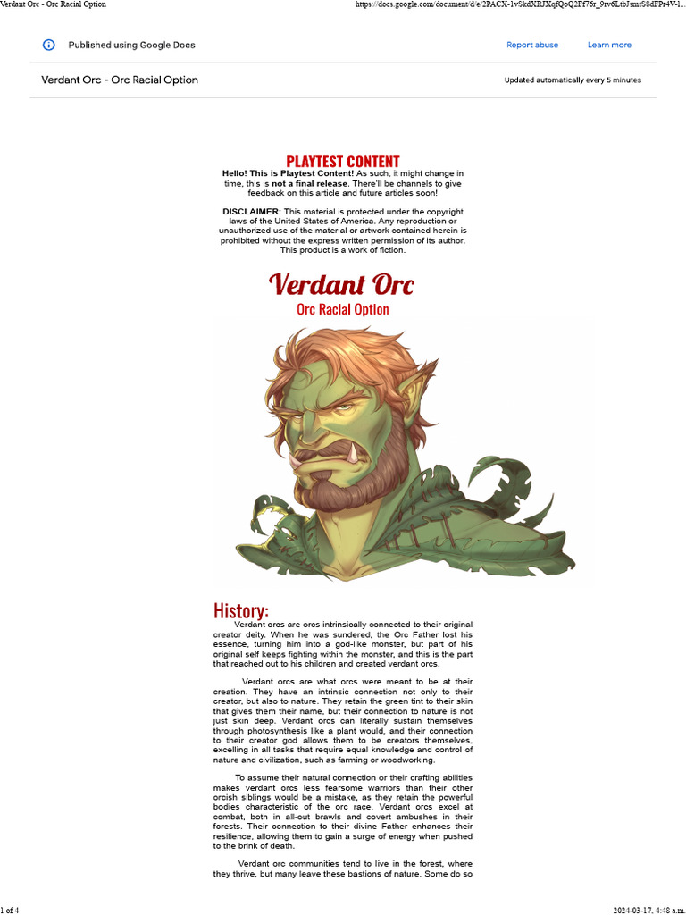 Verdant Orc Subrace | PDF