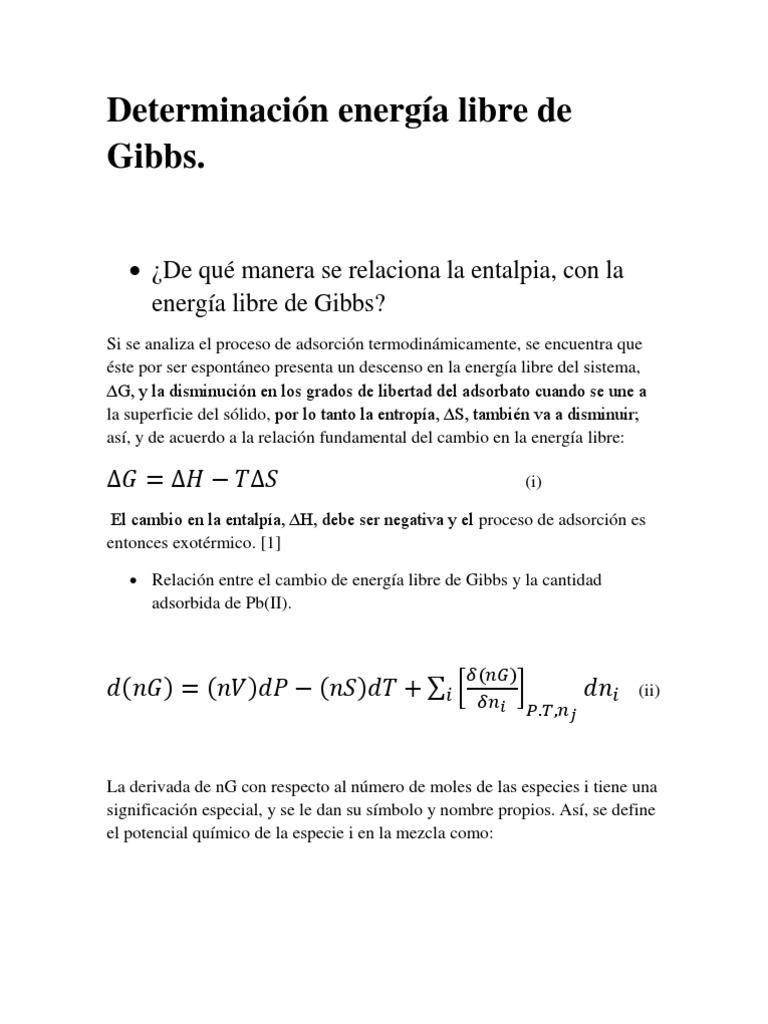 Determinacion Energia Libre de Gibbs | PDF | Adsorción | Energía libre de Gibbs
