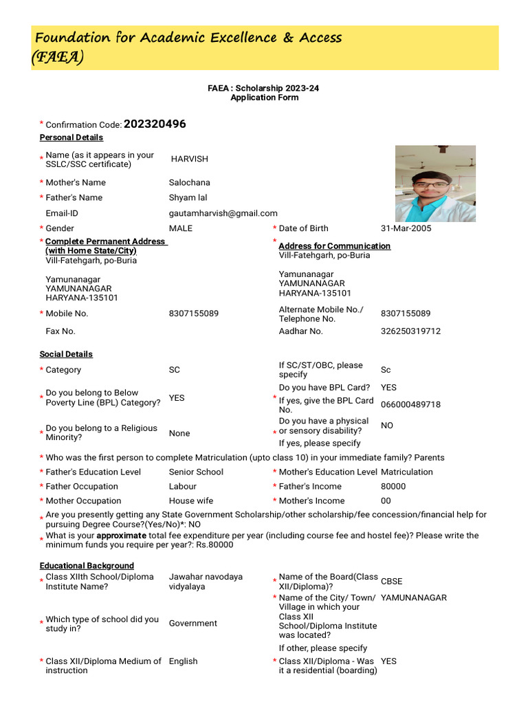 Online Application - FAEA 2023-24 | PDF