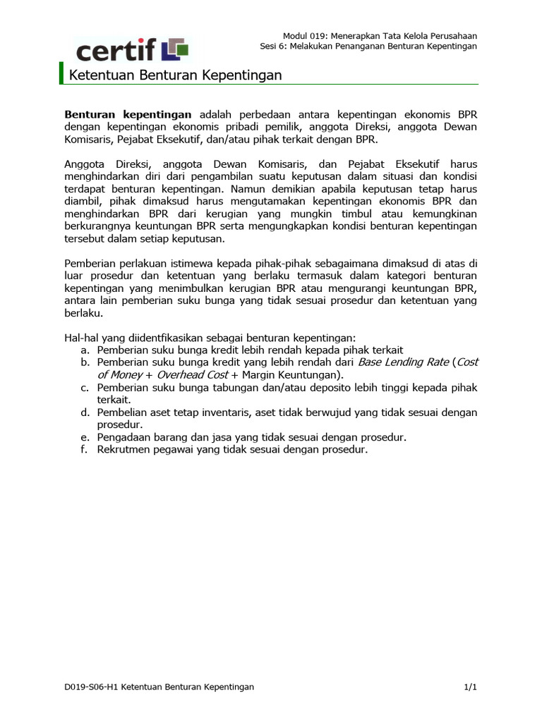 D019-S06-H1 Benturan Kepentingan | PDF