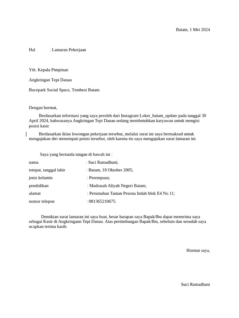 Lamaran Kerja Aqil Terbaru 1 | PDF