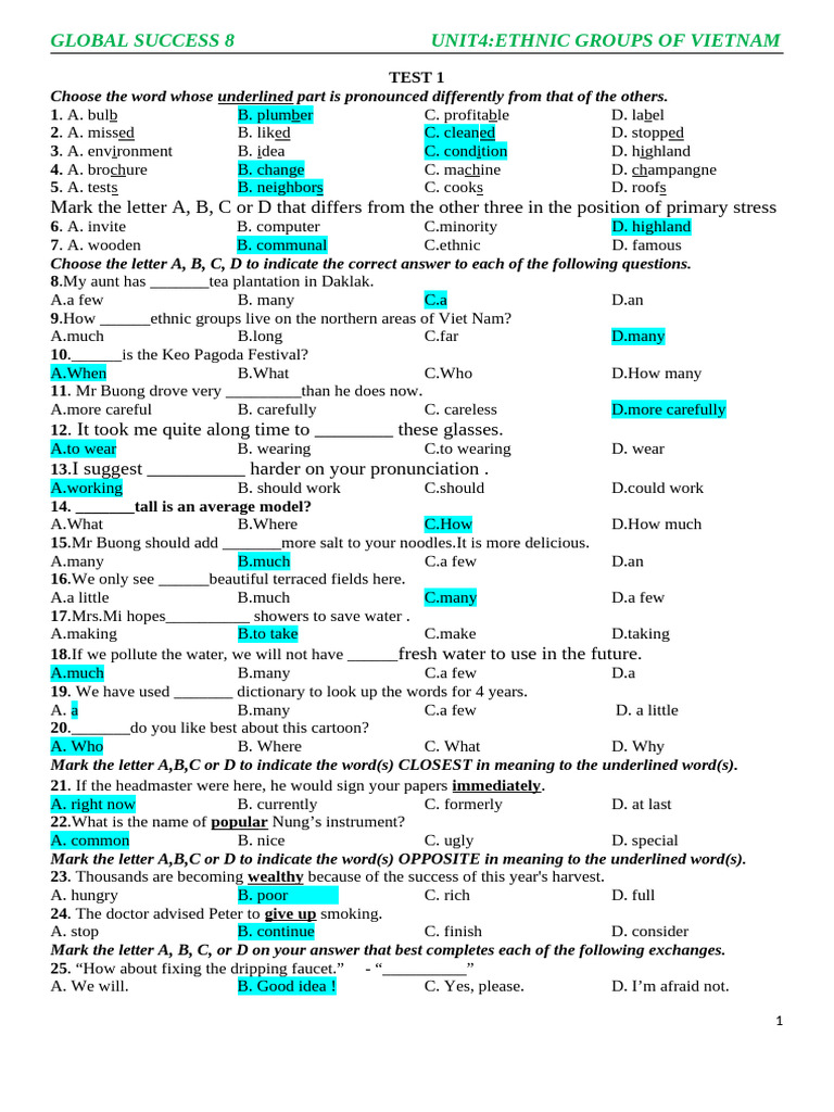 Key-Unit 4 - Practice Test | PDF
