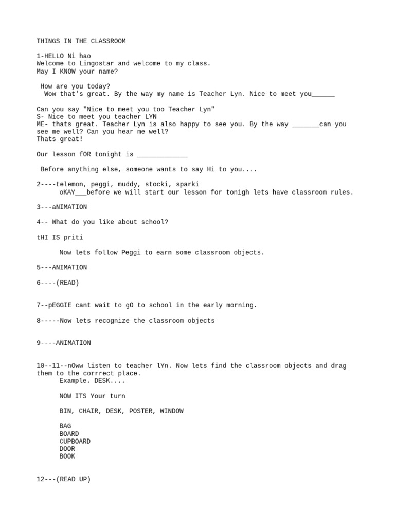 Classroom Objects Lesson Guide | PDF