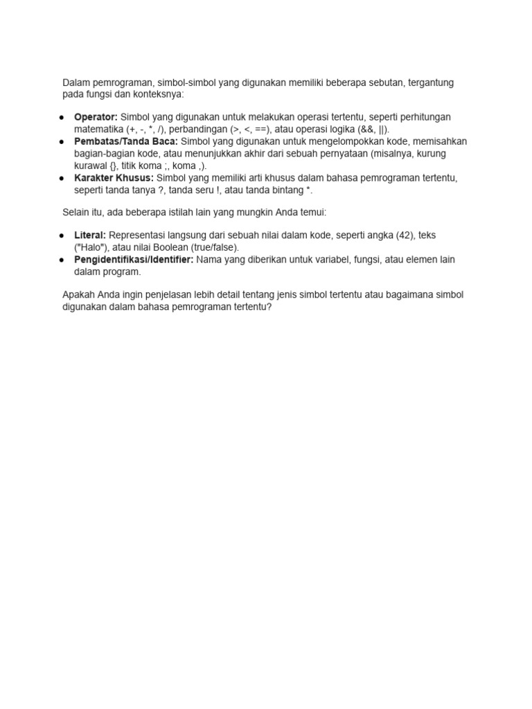 Sebutan Simbol Simbol Dalam Pemrograman Disebut A... | PDF