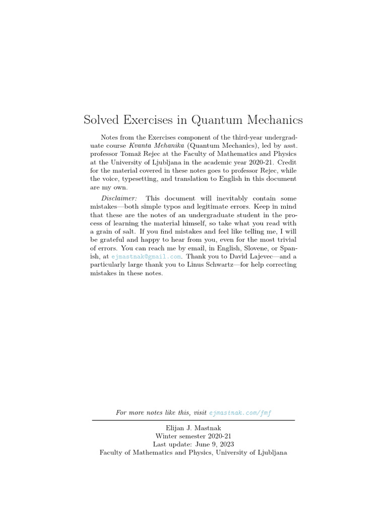 QM Exercises | PDF