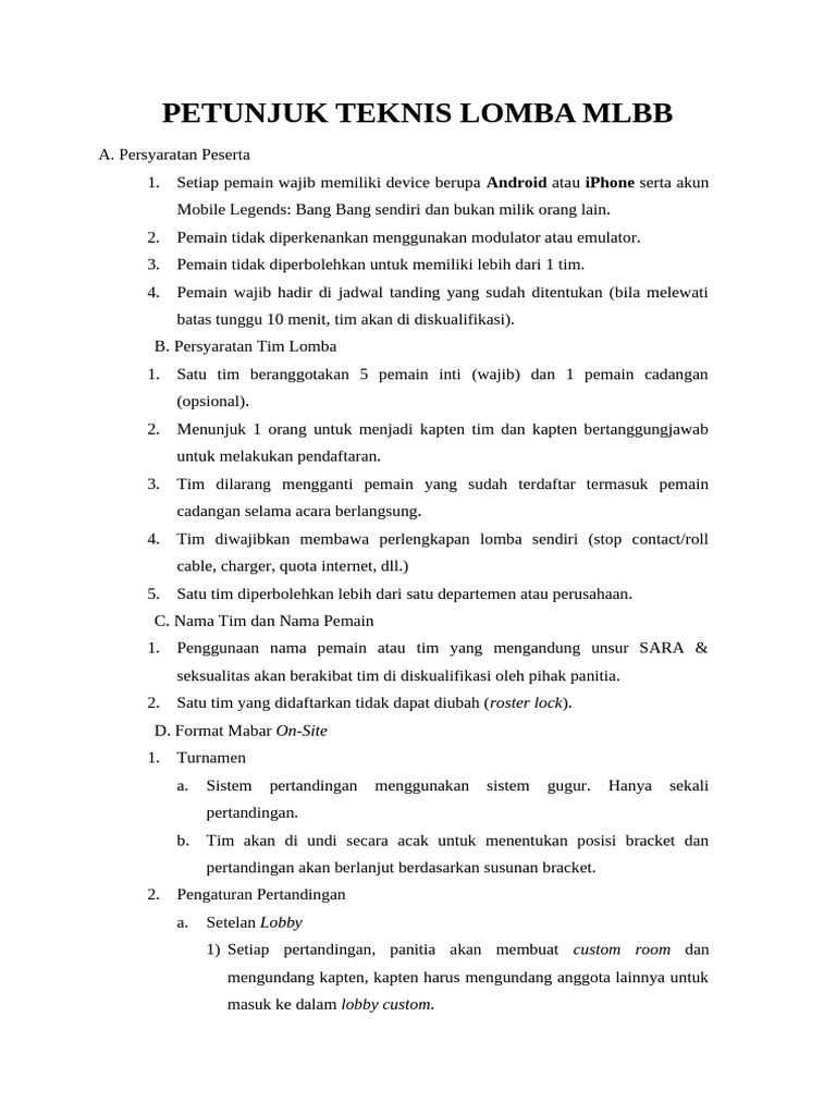 Petunjuk Teknis Lomba MLBB | PDF