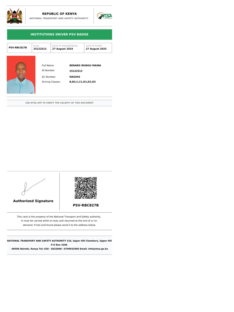 PSV-RBC827B-Driver PSV Badge | PDF