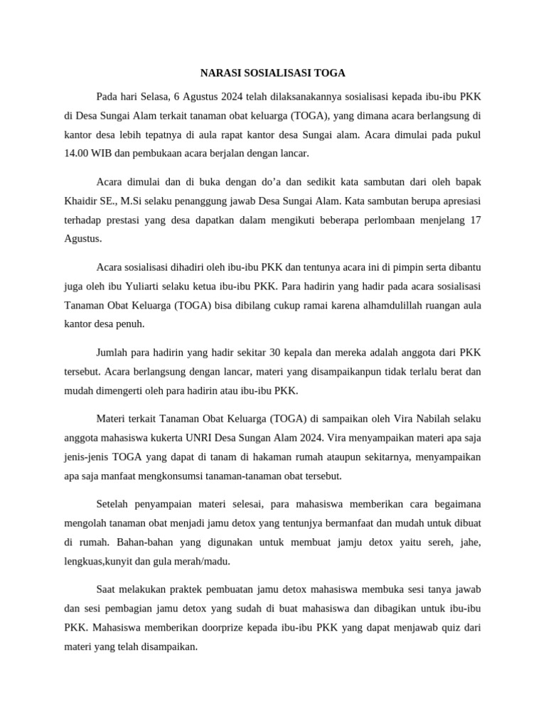 Narasi TOGA | PDF
