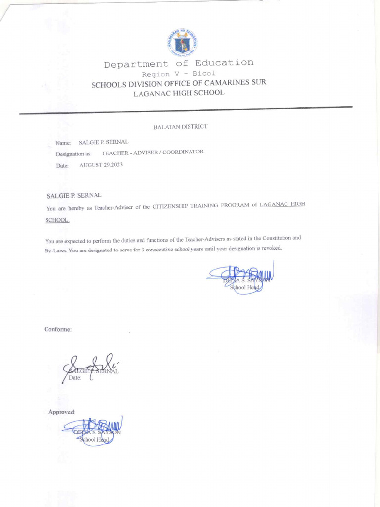 Ctp-Mapeh Teacher Designation | PDF