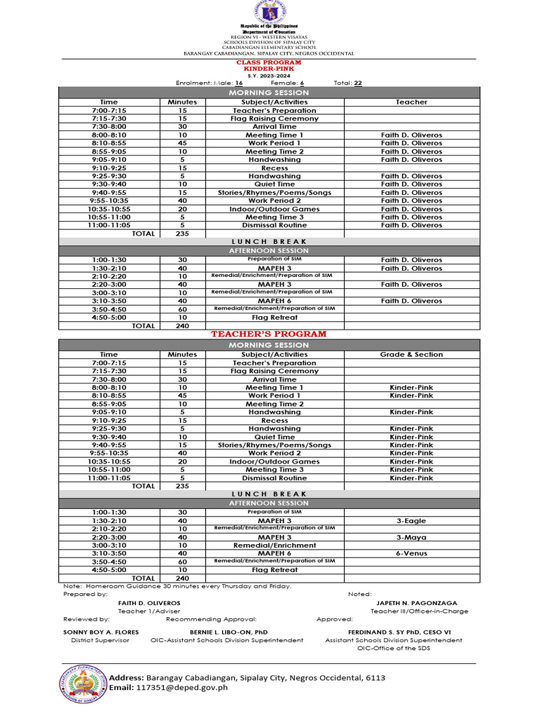 Class-Program-2023-2024-KINDER FAITH NEW | PDF