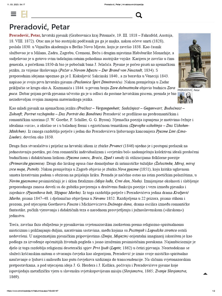 Preradović, Petar - Hrvatska Enciklopedija | PDF