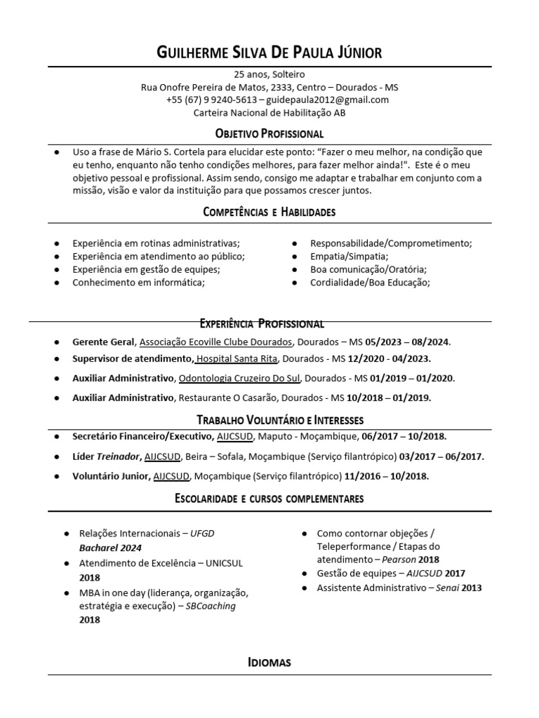 Currículo Guilherme Silva de Paula Junior 2024 | PDF