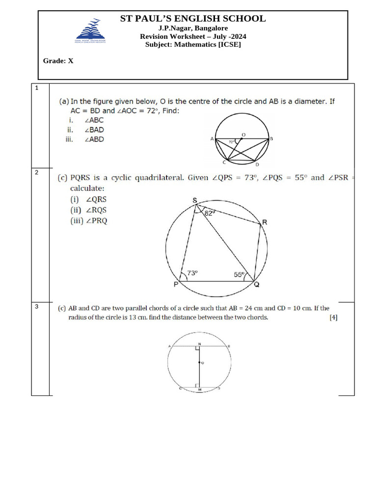 Grade 10 Math Revision Worksheet-2 | PDF