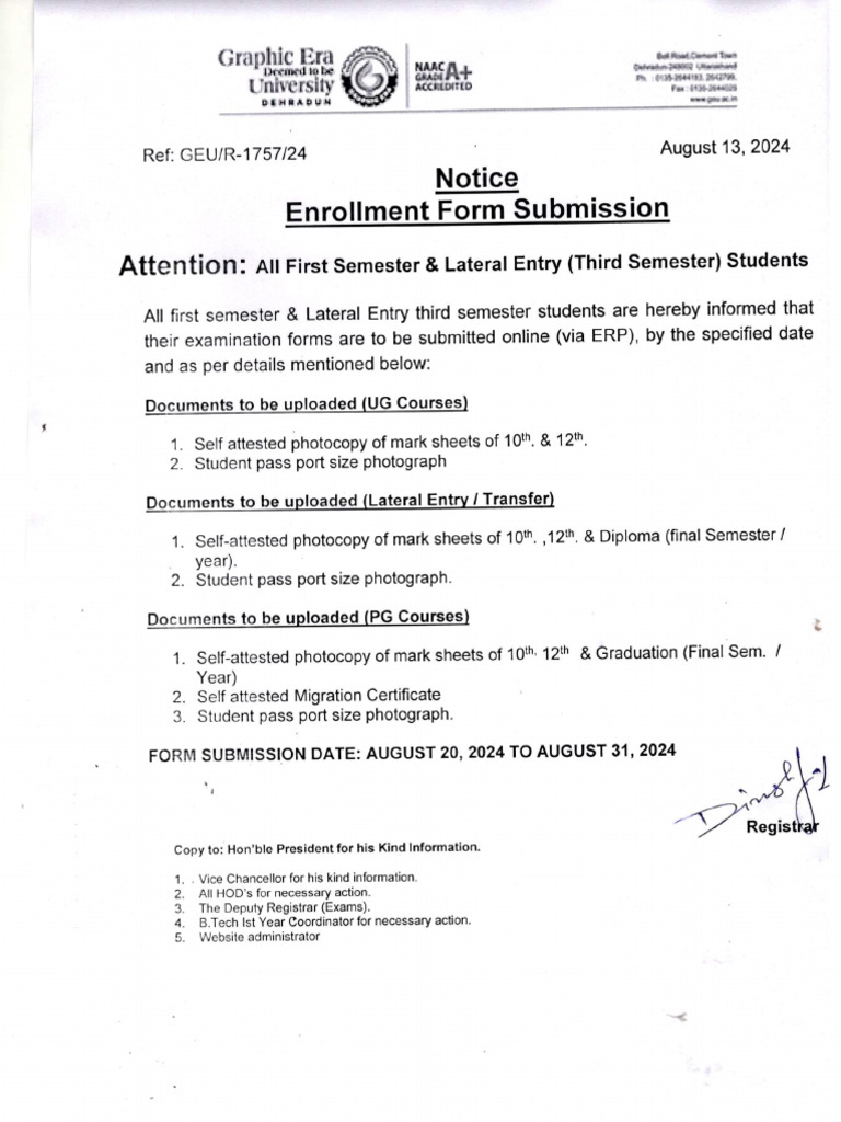 Enrollment Form Submission-2024 | PDF