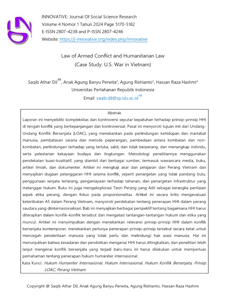 Law of Armed Conflict and Humanitarian Law (Case Study: U.S. War in Vietnam) | PDF ...