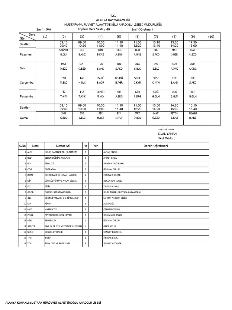 Sinif Ders Programi | PDF