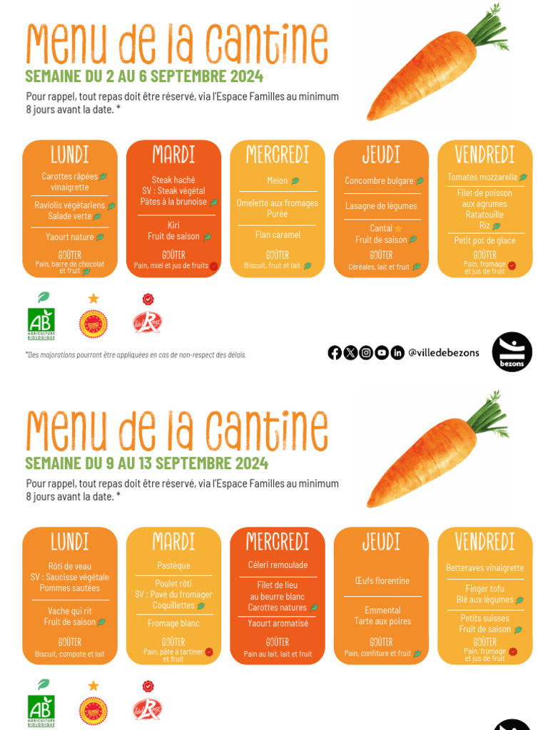 Menu Restauration Scolaire - Septembre V2 | PDF