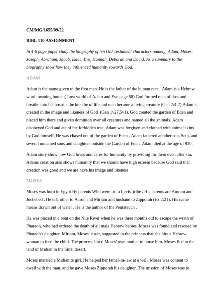 CM/MG/1655/09/22 Bibl 110 Assignment | PDF